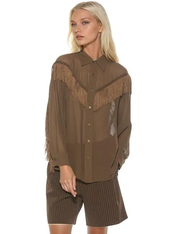 ALEXIA ADMOR Kairos Oversized Fringe Shirt - Brown