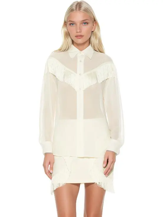 ALEXIA ADMOR Kairos Oversized Fringe Shirt - Ivory
