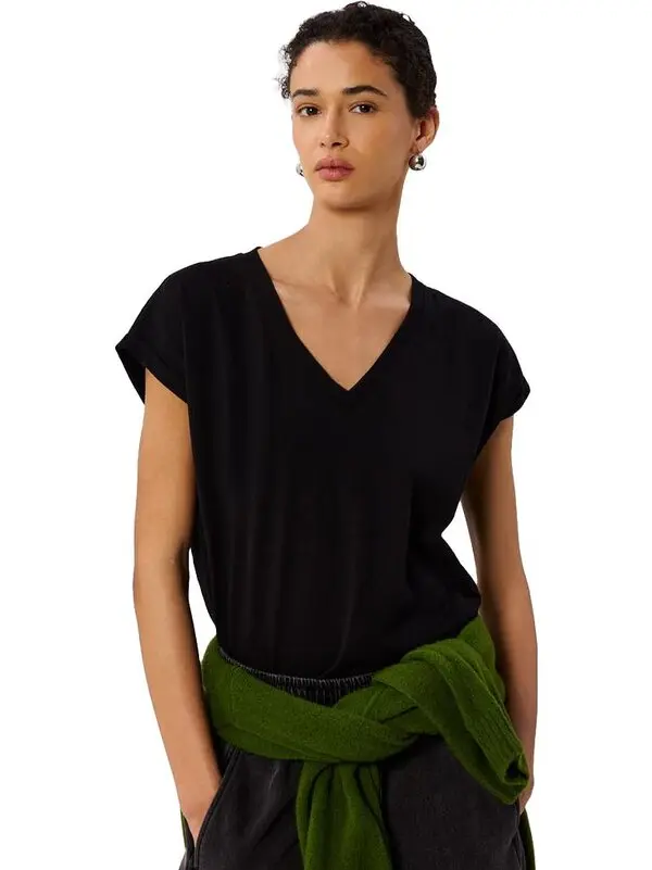 Whistles Willa V-neck Cap-sleeve T-shirt - Black