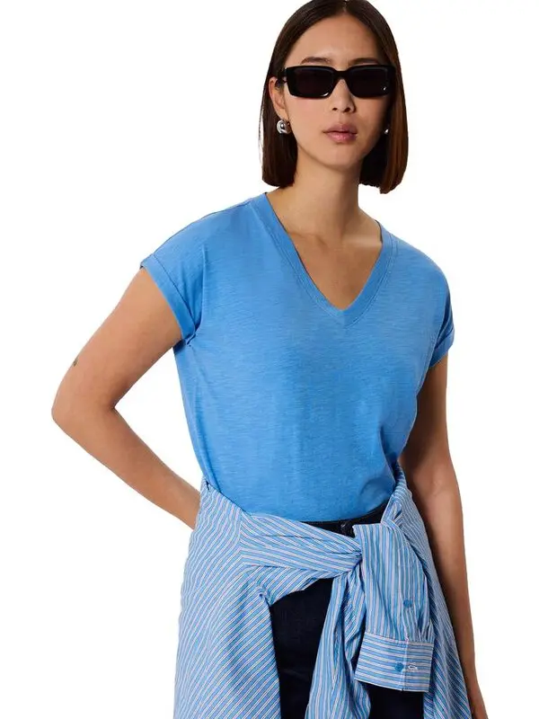 Whistles Willa V-neck Cap-sleeve T-shirt - Blue