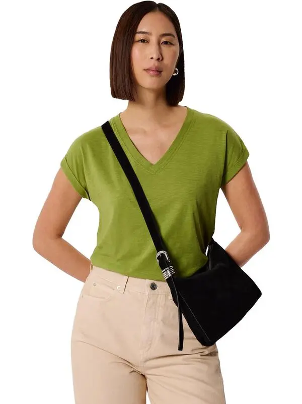Whistles Willa V-neck Cap-sleeve T-shirt - Green