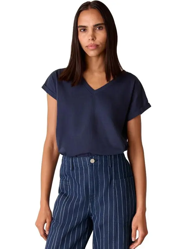 Whistles Willa V-neck Cap-sleeve T-shirt - Navy