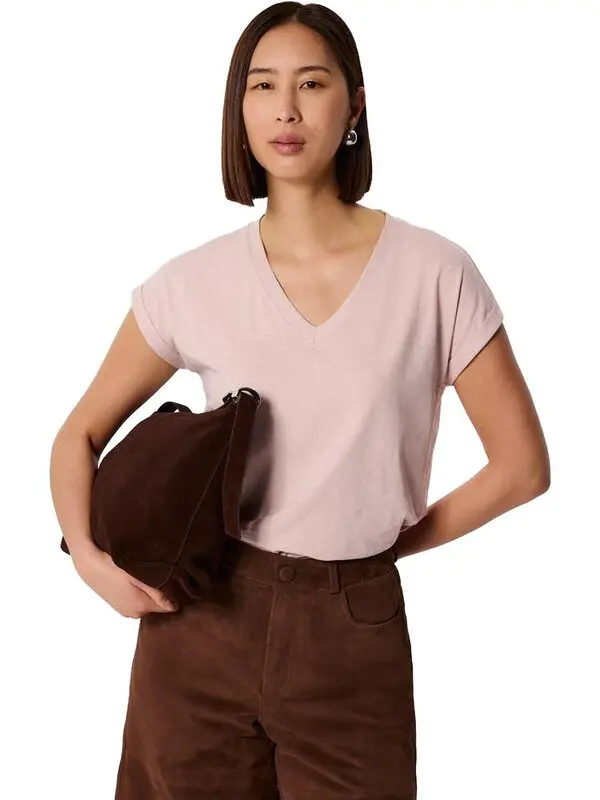Whistles Willa V-neck Cap-sleeve T-shirt - Pale Pink