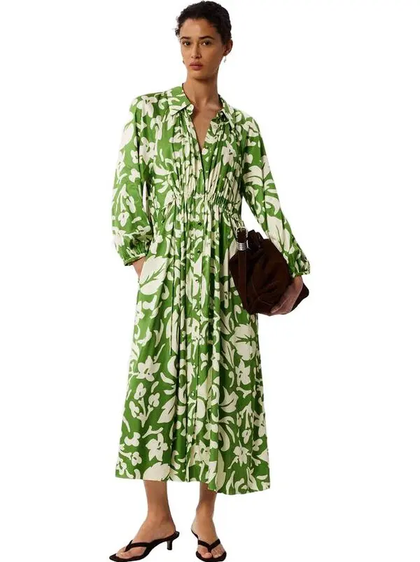 Whistles Floral Trapeze Shirt Dress - Grn/multi