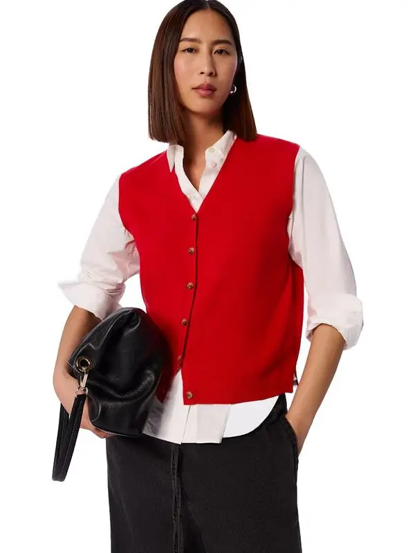 Whistles V-neck Button-front Knit Tank - Red