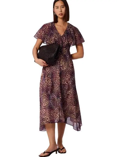 Whistles Orchid Print V-neck Midi Dress - Purp/multi
