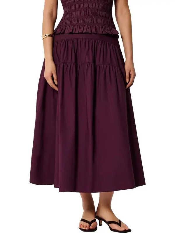 Whistles Tiered Hem Cotton Skirt - Plum