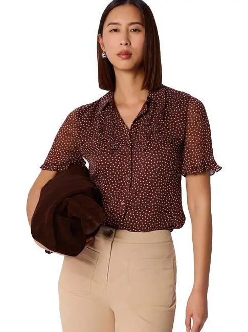 Whistles Polka Dot Sheer Sleeve Shirt - Brwn/multi