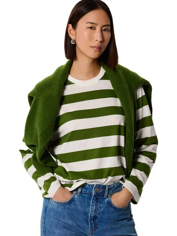 Whistles Relaxed Stripe Long Sleeve Tee - Grn/multi