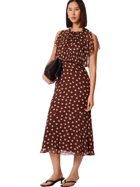 Whistles Polka Dot Print Midi Dress - Brwn/multi