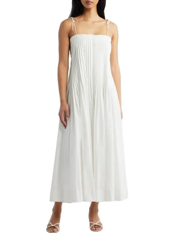 Moon River Pleat Detail Cotton Midi Dress - Off White