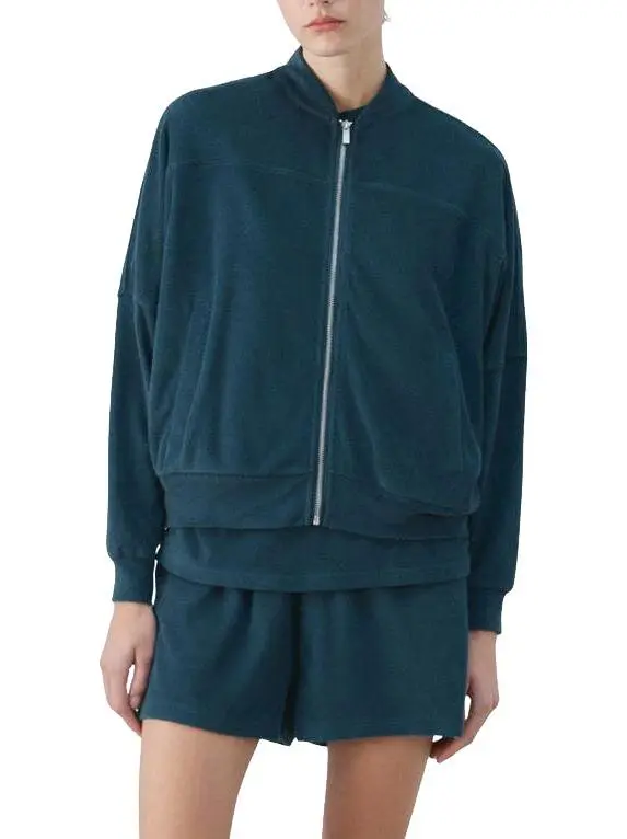 Mango Cotton-blend Terry Bomber Jacket - Blue