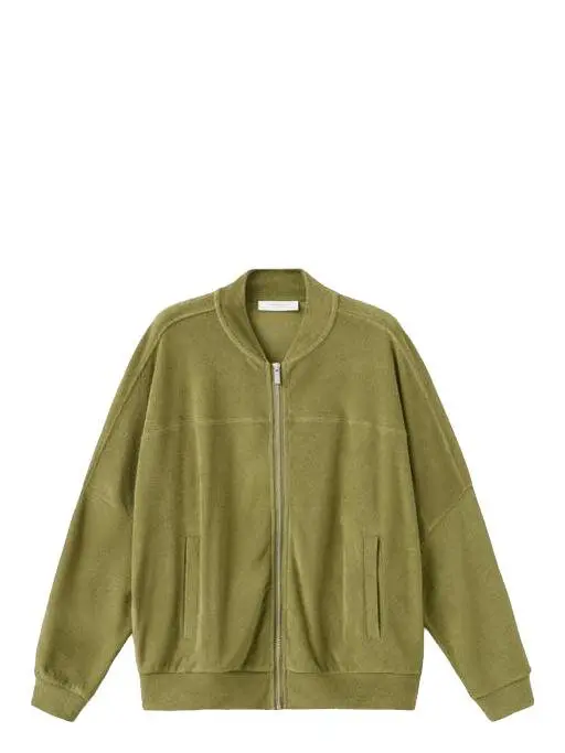 Mango Cotton-blend Terry Bomber Jacket - Khaki Green