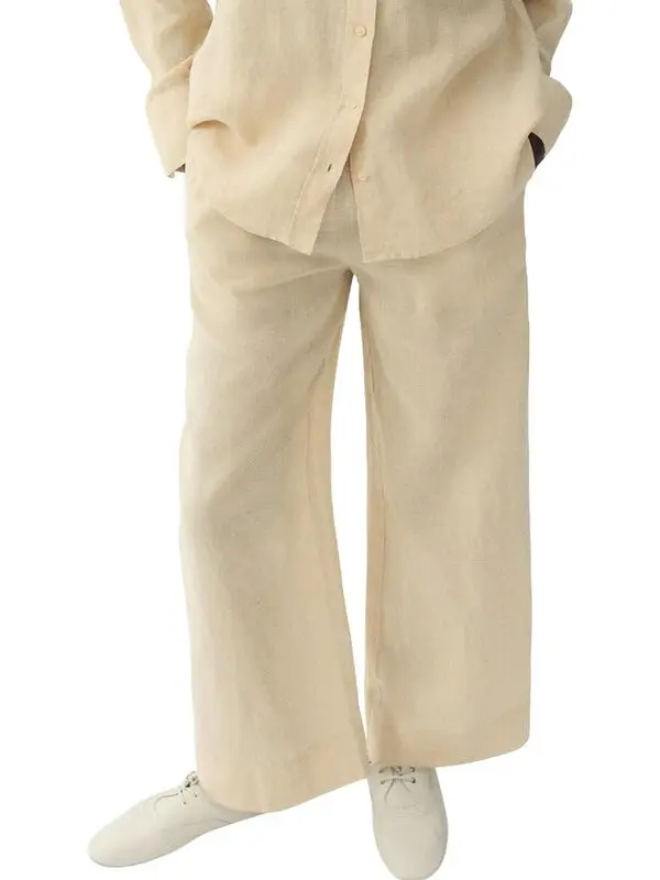 Mango Straight-leg Linen Blend Pants - Pastel Yellow