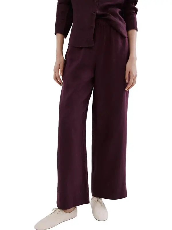 Mango Straight-leg Linen Blend Pants - Plum