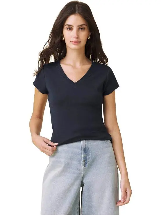 Splendid Stretch V-neck Tee - Black