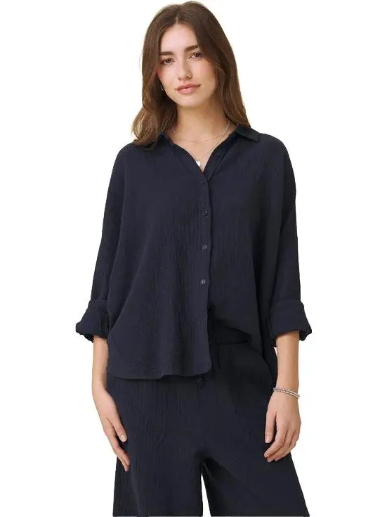 Splendid Ava Gauze Button Down - Black