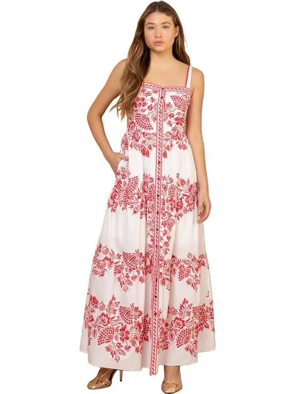 Hale Bob Cotton Poplin Maxi Dress - Red