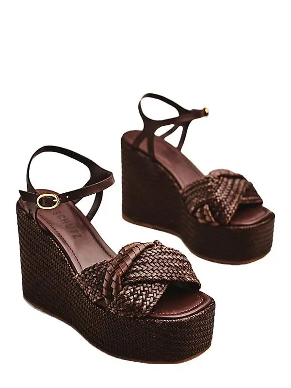 Schutz Serena Woven Platform Wedge Sandals - Root Brown