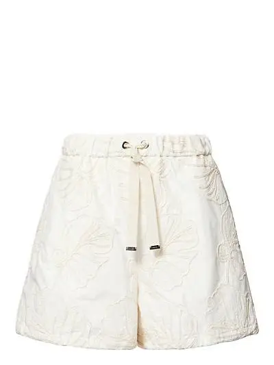 Moncler Graphic Embroidered Cotton Shorts - Light Beige