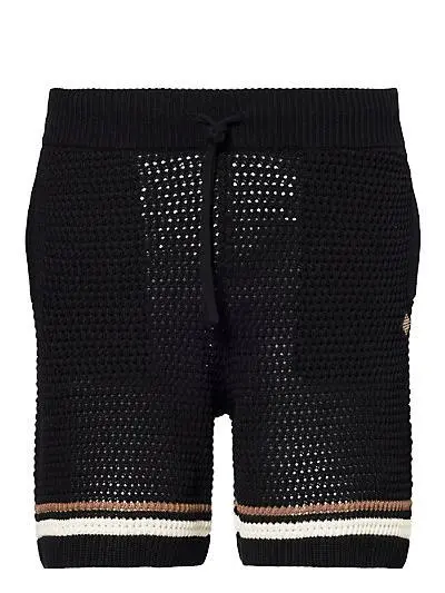 THE COUTURE CLUB Striped-hem Cotton-crochet Shorts - Stripe Black