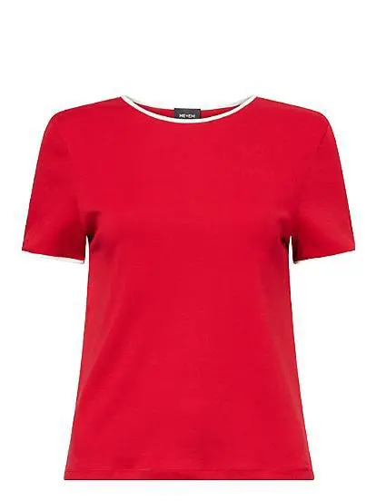 ME+EM Round-neck Cotton T-shirt - Deep Carmine Red/lig