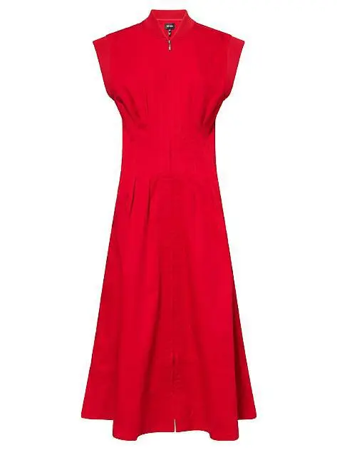 ME+EM Stand-collar Sleeveless Cotton Midi Dress - Deep Carmine Red
