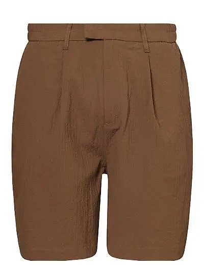 THE COUTURE CLUB Tailored Pleated Cotton Shorts - Brown