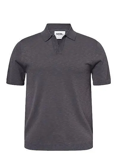 NOBL Drayo Open-neck Knitted Polo Top - Blue
