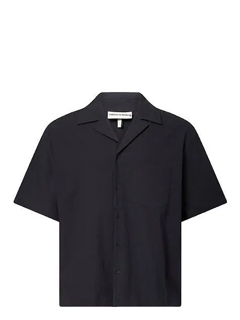 THE COUTURE CLUB Revere-collar Seersucker Cotton-blend Shirt - Black