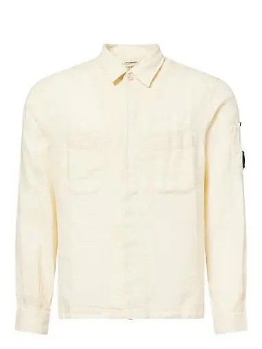 C.P. COMPANY Patch-pocket Logo-hardware Linen Shirt - Frozen Dew