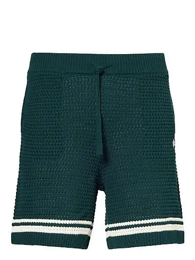 THE COUTURE CLUB Striped-hem Cotton-crochet Shorts - Forest Green