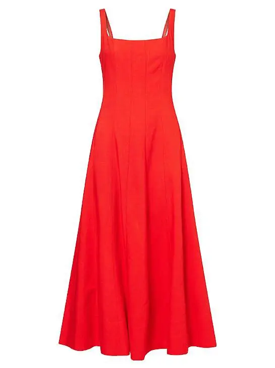 ME+EM Contour Square-neck Woven Maxi Dress - Lipstick Red