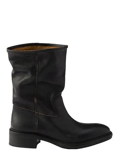 Prada Vintage-effect Leather Mid-calf Boots - Black