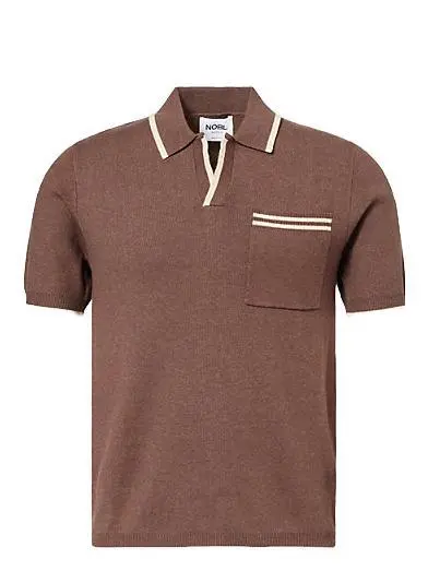 NOBL Emerson Open-collar Knitted Polo Top - Brown & Stone