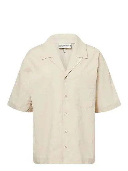 THE COUTURE CLUB Revere-collar Seersucker Cotton-blend Shirt - Stone