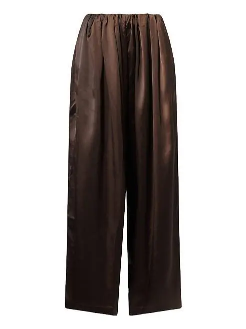 THE COUTURE CLUB Pleated Wide-leg Satin Trousers - Chocolate