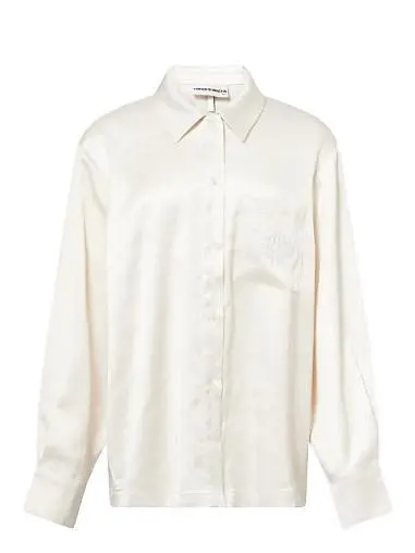 THE COUTURE CLUB Tie-back Embroidered-logo Satin Shirt - Ivory