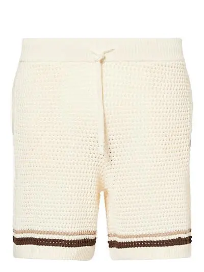 THE COUTURE CLUB Striped-hem Cotton-crochet Shorts - Stripe Offwhite