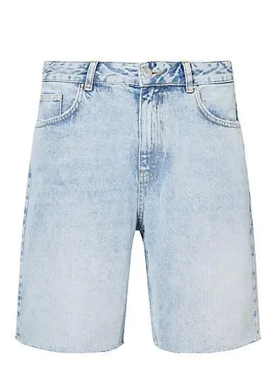 THE COUTURE CLUB Raw-edge Straight-leg Denim Shorts - Midstonewash