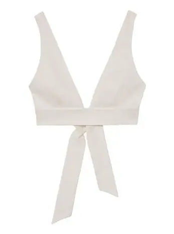 REISS Simone Tie-back Cropped Cotton Top - Ivory