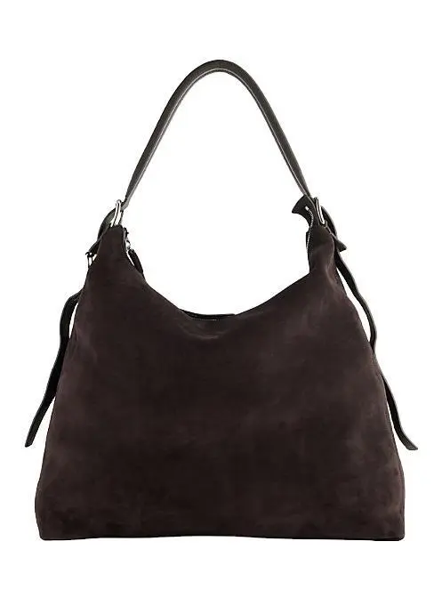 LEMAIRE Belted Suede Hobo Bag - Ebony Brown