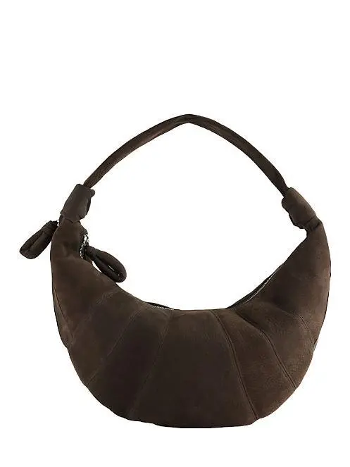 LEMAIRE Fortune Croissant Suede Shoulder Bag - Ebony Brown