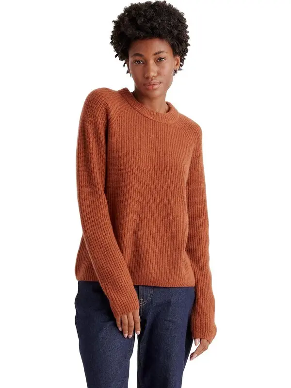 Quince Mongolian Spring Cashmere Fisherman Crewneck Sweater - Chestnut