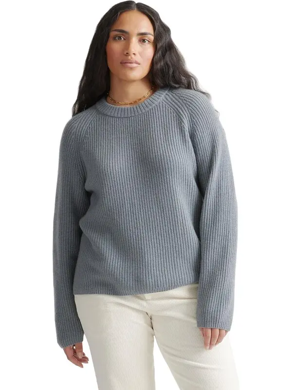 Quince Mongolian Spring Cashmere Fisherman Crewneck Sweater - Dusty Blue