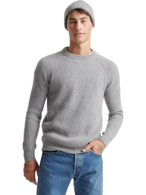 Quince Mongolian Spring Cashmere Fisherman Crewneck Sweater - Heather Grey