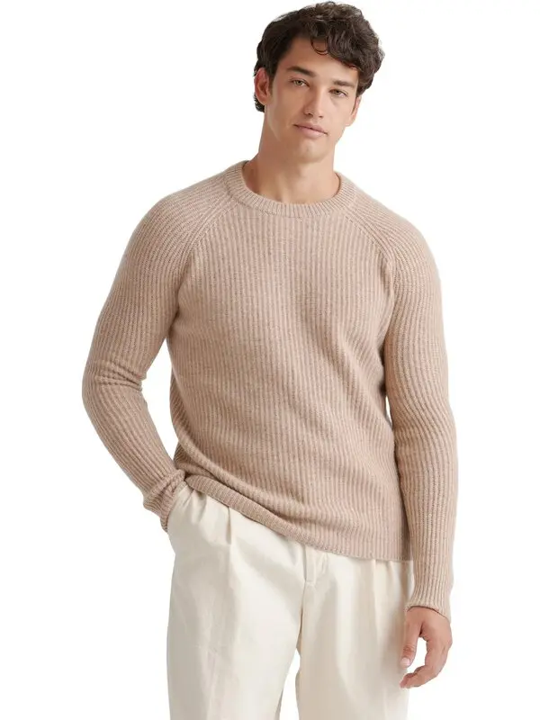 Quince Mongolian Spring Cashmere Fisherman Crewneck Sweater - Oatmeal