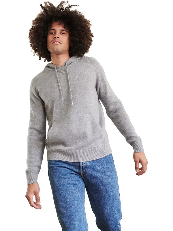 Quince Mongolian Spring Cashmere Pullover Hoodie - Heather Grey