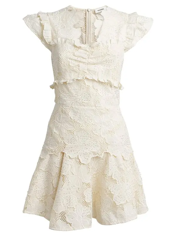 Sandro Lace Guipure Mini Dress - Beige