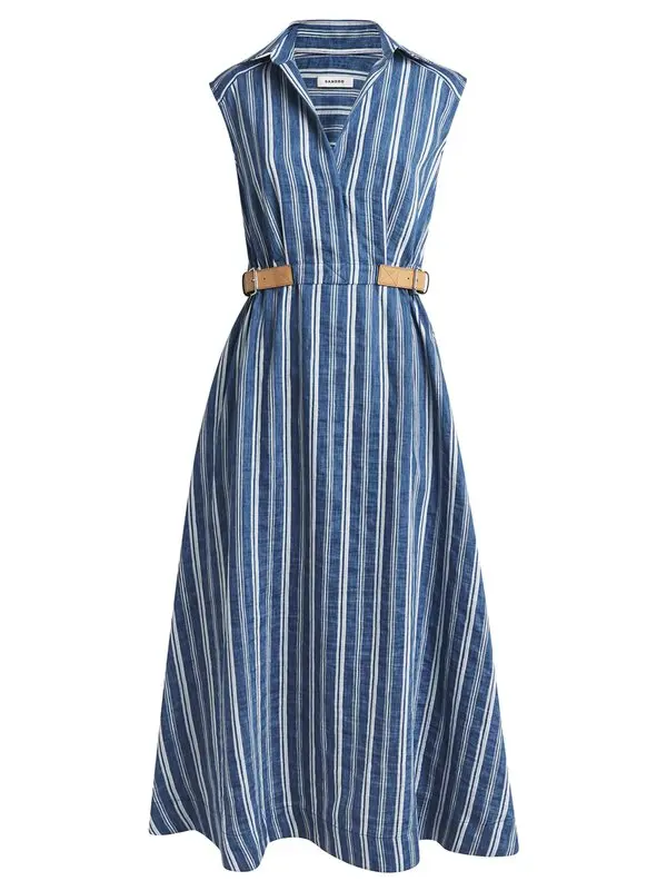 Sandro Belted Stripe Shirt Dress - Blue